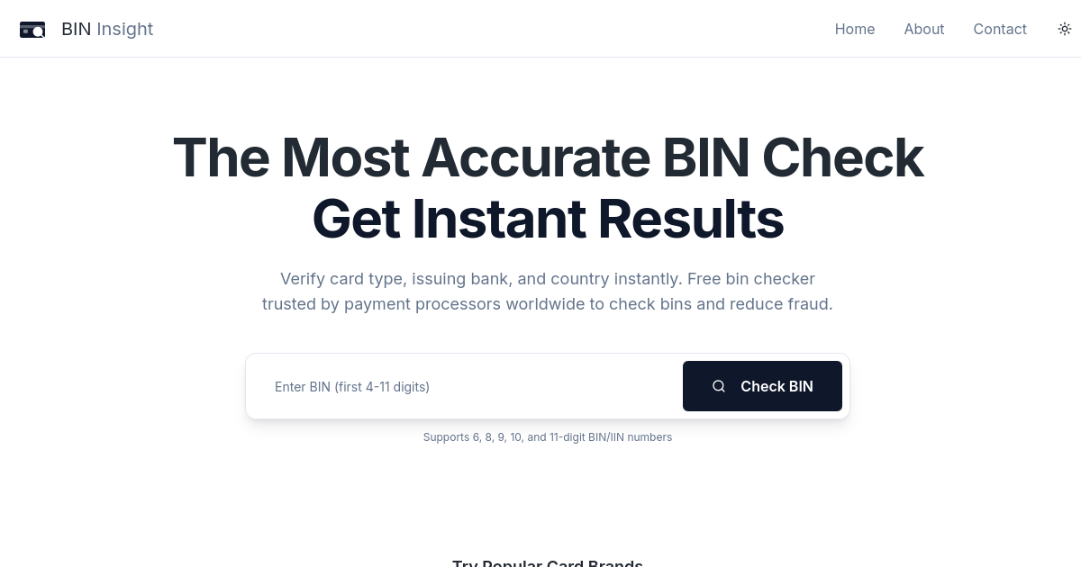 Free BIN Lookup - BIN Check & BIN Search | Bin Insight